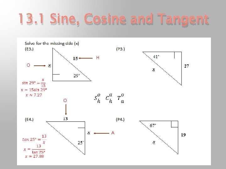 UNIT 8 TRIGONOMETRY Textbook Chapter 13 Assignment Sheet