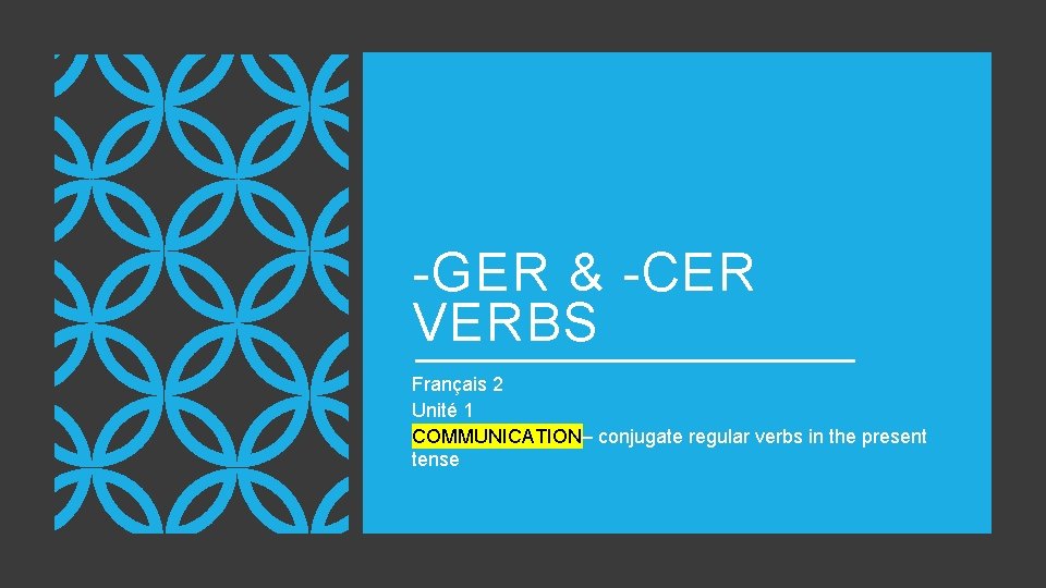 ER VERBS Franais 2 Unit 1 COMMUNICATION conjugate