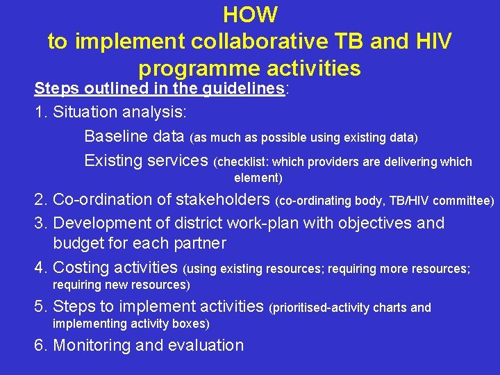Guidelines For Implementing Collaborative Tb And Hiv Programme