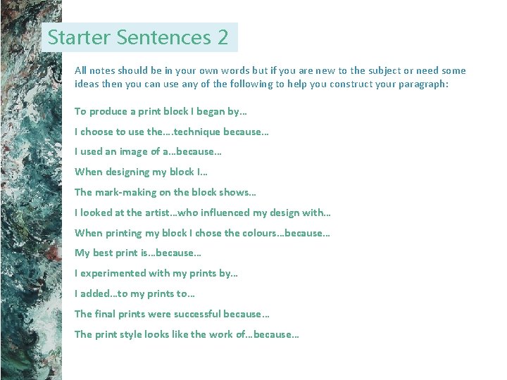 Writing for Presentation Boards 2 Any notes on