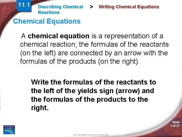 11 1 Describing Chemical Reactions Writing Chemical Equations