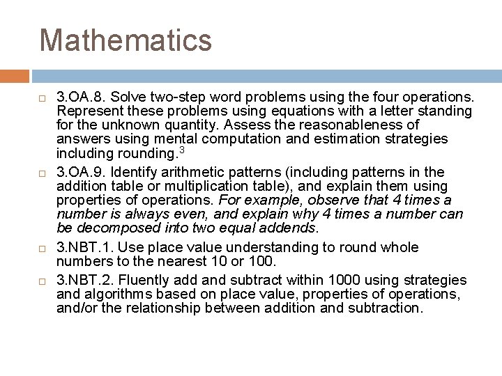 THIRD GRADE CURRICULUM NIGHT September 2012 Common Core