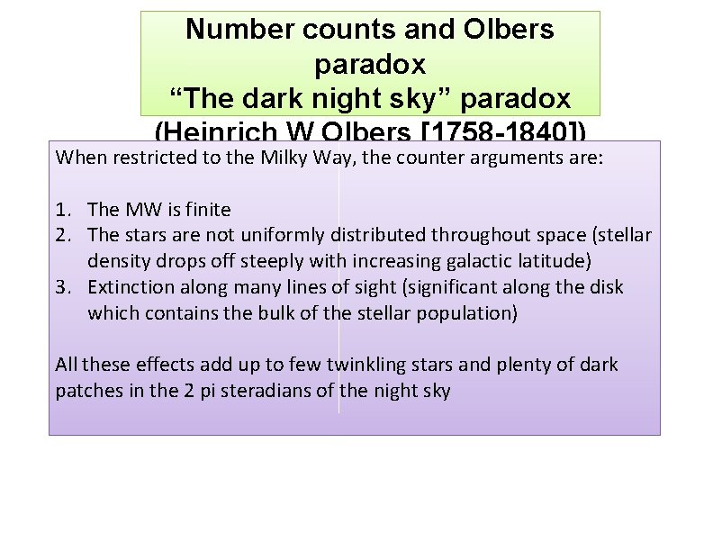 Number counts and Olbers paradox The dark night