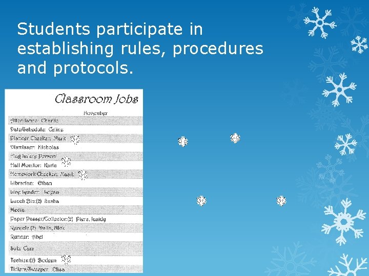 My Classroom Environment Students participate in establishing rules