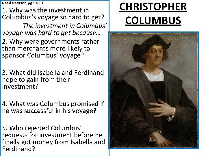 Lesson 2 Queen Isabella and Columbus Key Word