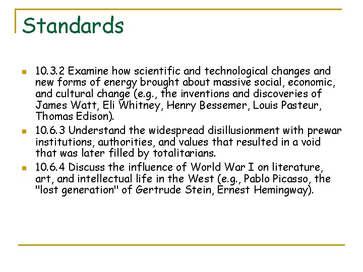 Section 9 4 Cultural Intellectual Trends BellRinger Standards
