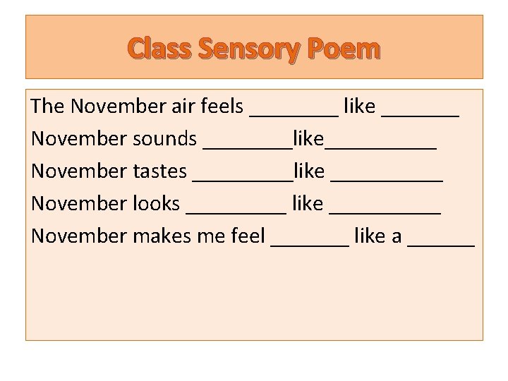 November Sensory Poem Read In November by Cynthia