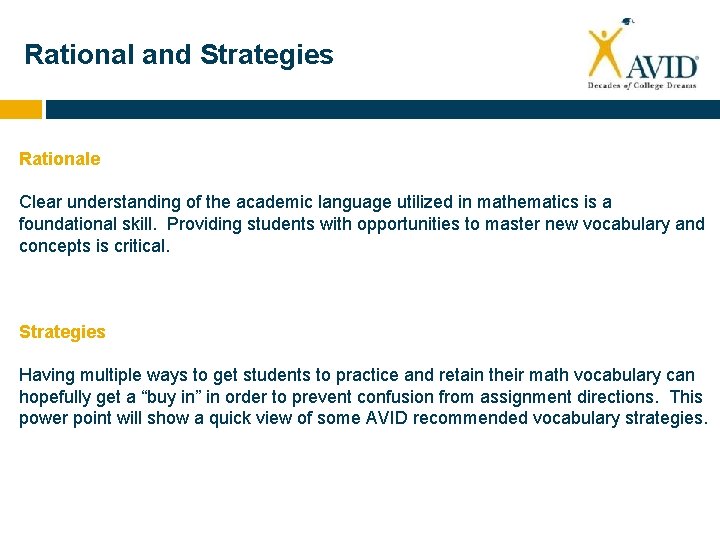 Math Vocabulary Strategies for the Classroom Philosophy Main