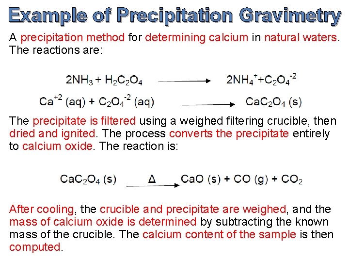 Gravimetric Methods of Analysis Lessons 5 Objectives Students