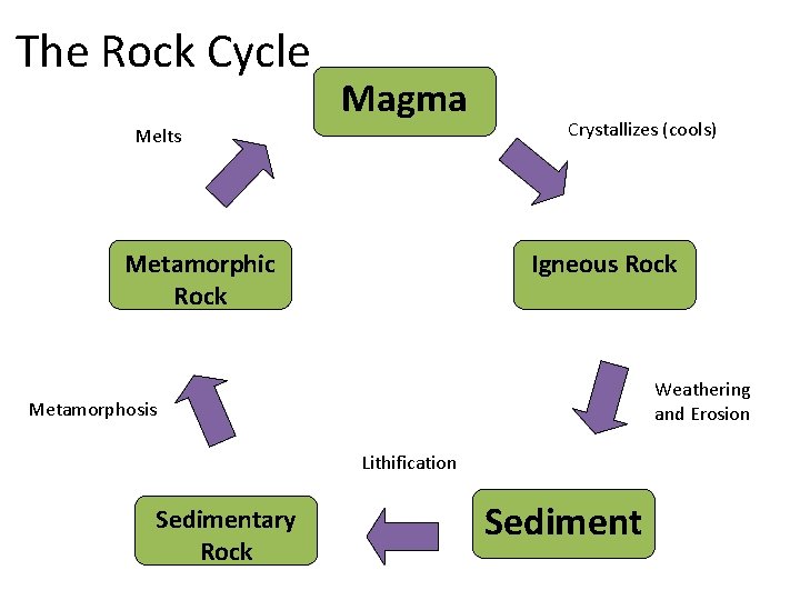 Rock Cycle Igneous Rocks Formed by magma from