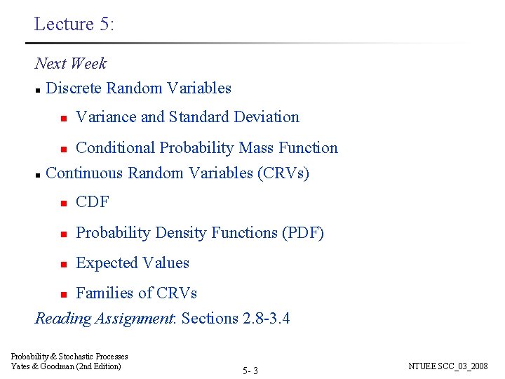 Lecture 5 Discrete Random Variables Definition and Probability