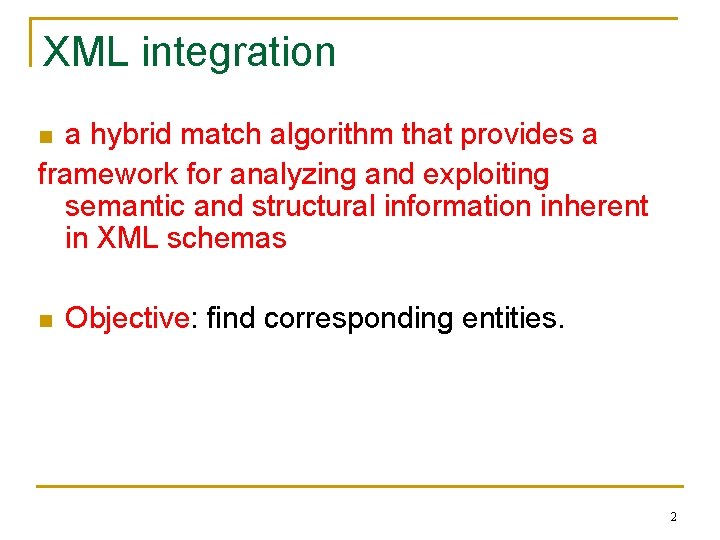 A Hybrid Match Algorithm for XML Schemas n
