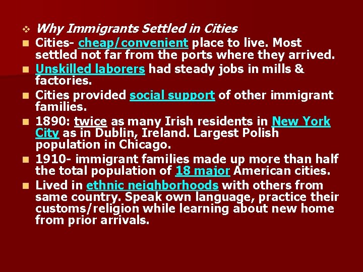 U S History I Chapter 15 Immigration Urbanization