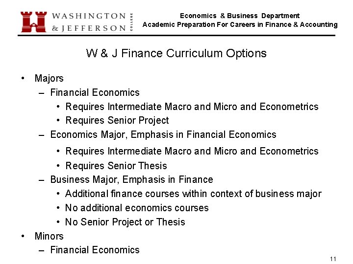 Economics Business Department Academic Preparation For Careers in