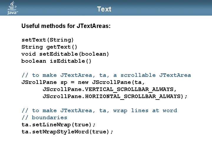Text Objects Text Swings text components display text