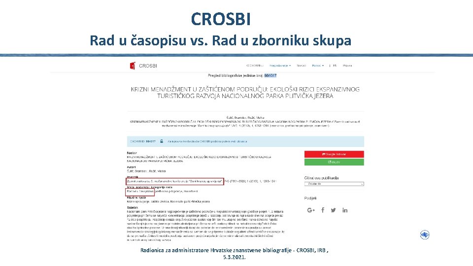RADIONICA za administratore Hrvatske znanstvene bibliografije CROSBI Konjevi