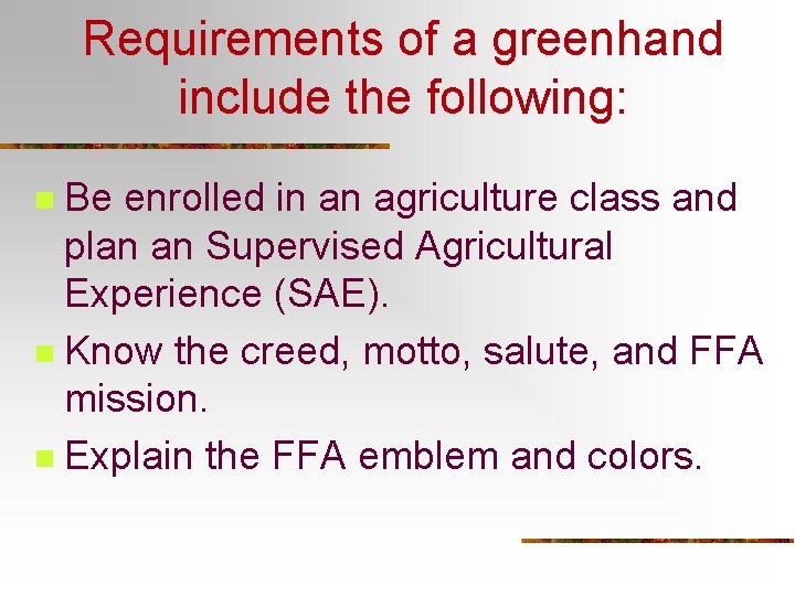 Objective 1 Explain the four FFA Degree areas
