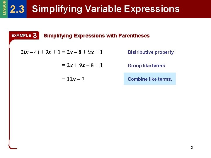 LESSON 2 3 Simplifying Variable Expressions Fitness You