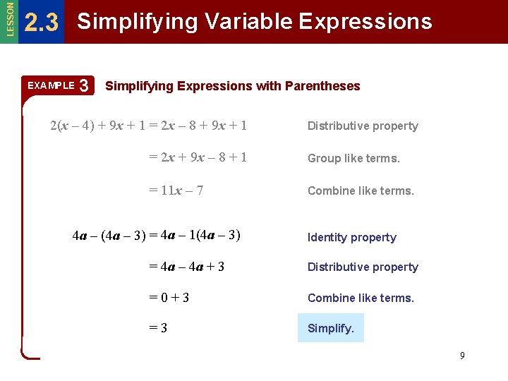 LESSON 2 3 Simplifying Variable Expressions Fitness You