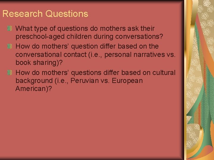 Mothers Questions During Personal Narrative and Book Reading