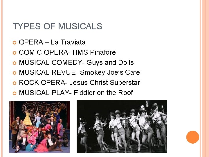 ORIGINS Factors leading to the birth of Musical