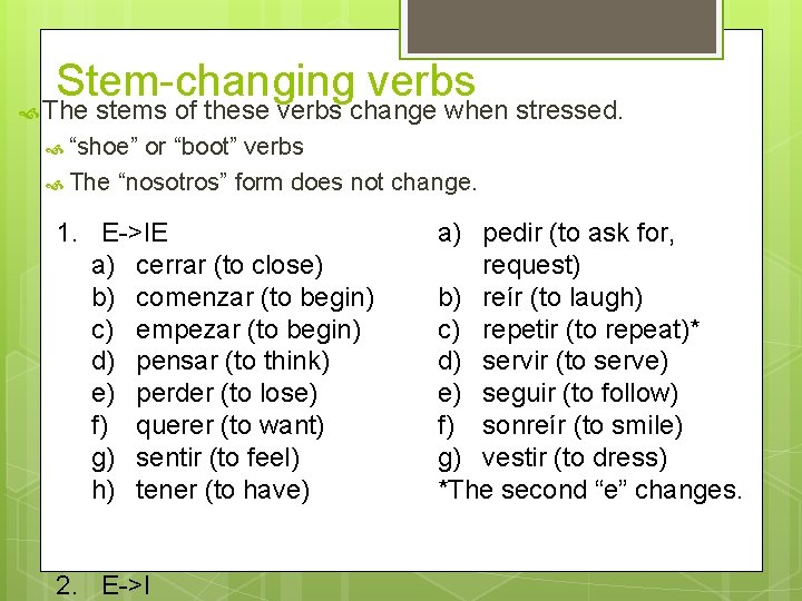 Verbos Irregulares en el Presente Espaol II Irregular