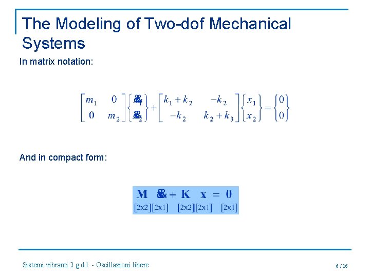 The Modeling of Twodof Mechanical Systems Free vibrations