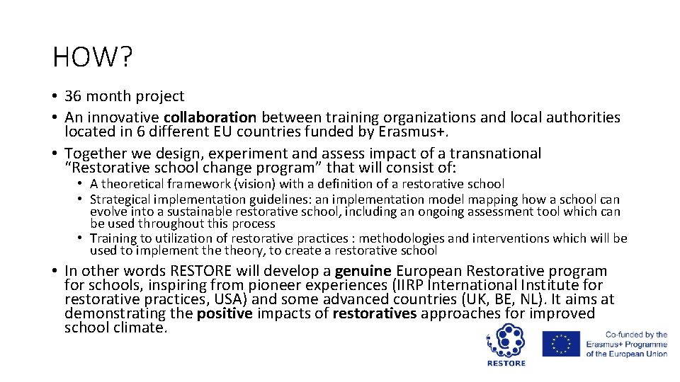 RESTORE Building a European Restorative Practices Implementation Plan