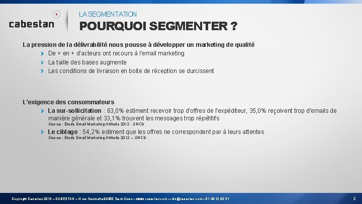 BONNE PRATIQUE SEGMENTATION LA SEGMENTATION POURQUOI SEGMENTER La