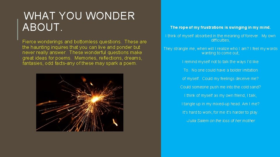 POEM SPARKS WHAT TO WRITE ABOUT CONCERNS OF