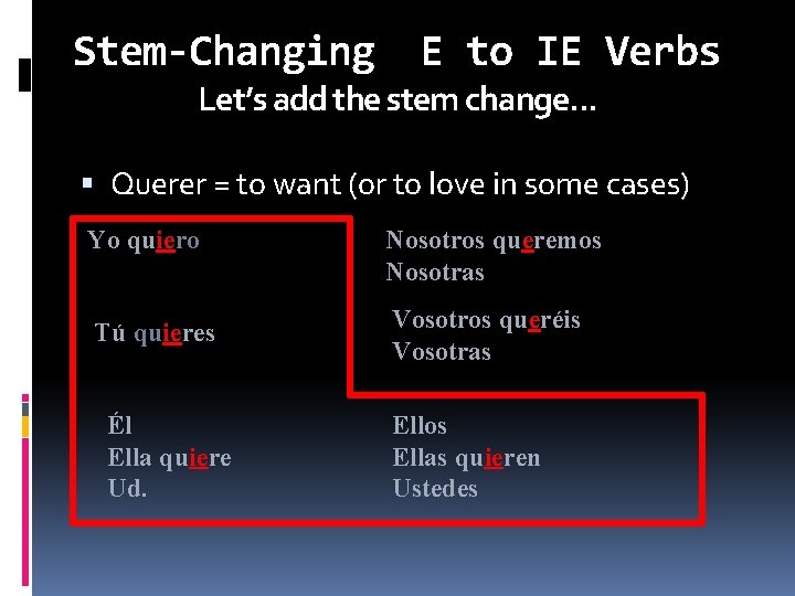 STEMCHANGING E TO IE VERBS AKA E IE