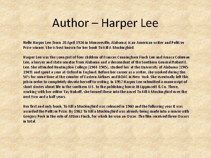 To Kill A Mockingbird Introduction Goals of Novel