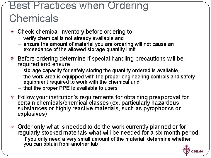Managing Chemicals in the Workplace Best Management Practices