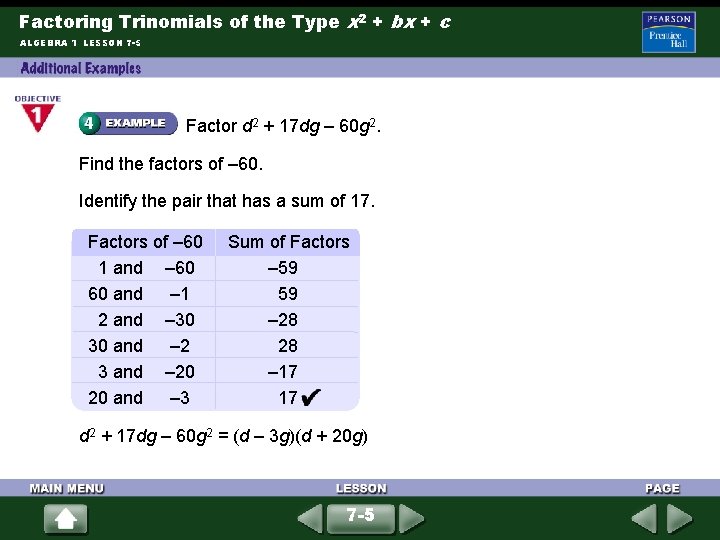 Factoring Trinomials of the Type x 2 bx
