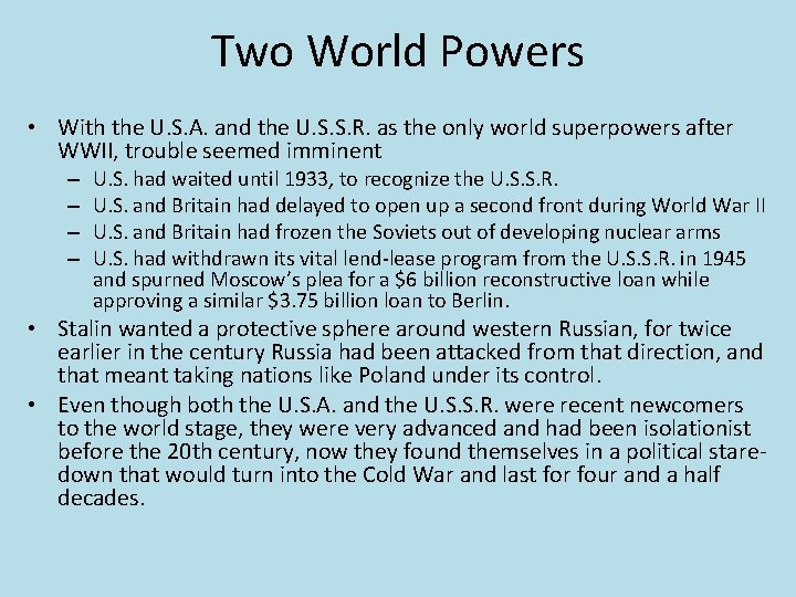 Chapter 36 The Cold War Begins Post War