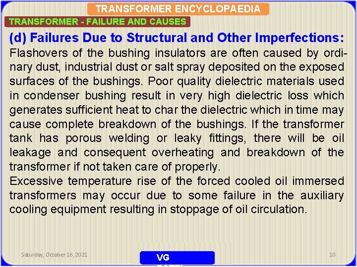 Causes of troubles and failures in power transformers