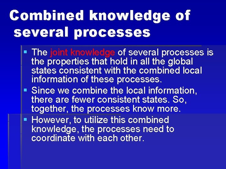 Knowledge Based Synthesis of Control for Distributed Systems