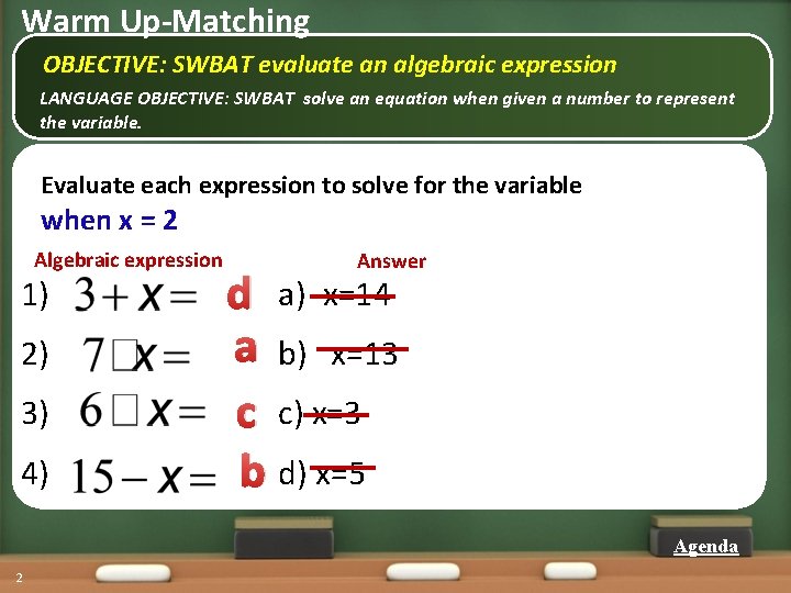 Lesson 7 2 Evaluating Algebraic Expression 1 Warm