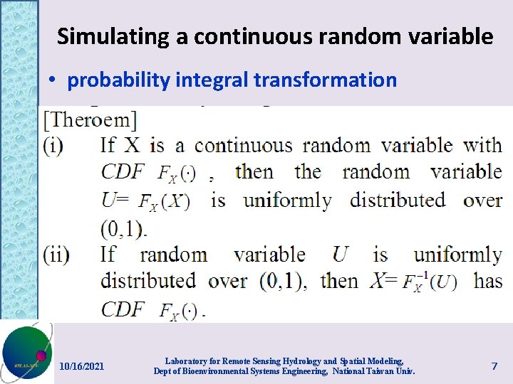 Simulation Given a random variable X with CDF