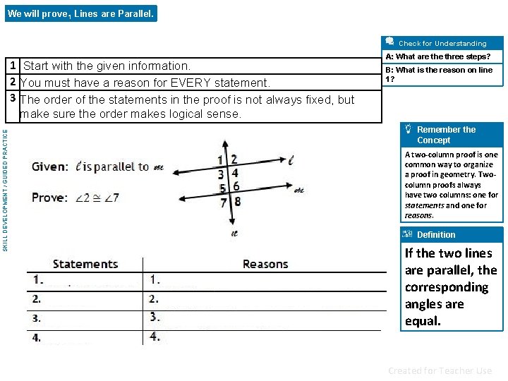 LEARNING OBJECTIVE We will prove 1 Lines are