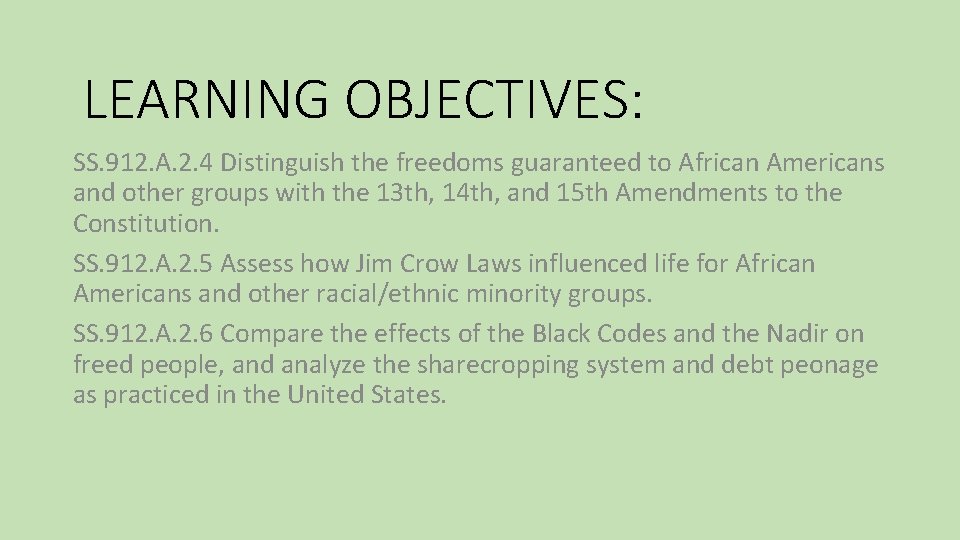 RECONSTRUCTION VISUAL VOCABULARY LEARNING OBJECTIVES SS 912 A