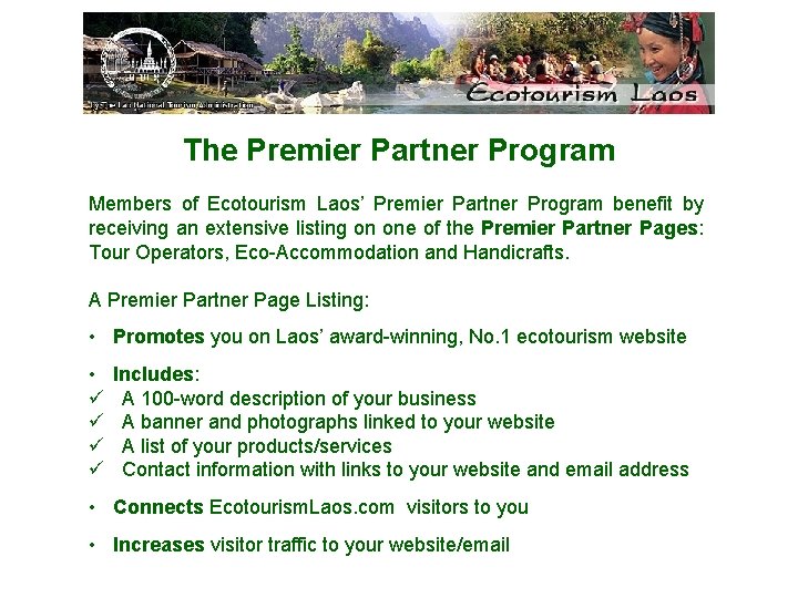 Ecotourism Laos com Premier Partner Program Prepared by
