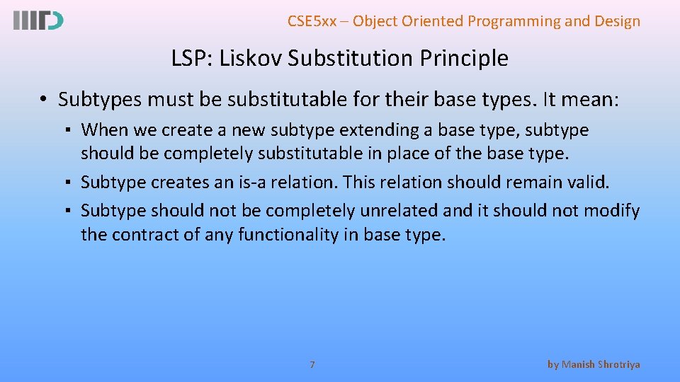 CSE 5 xx Object Oriented Programming and Design