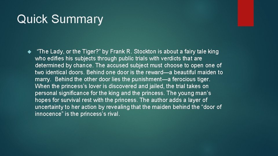 The Lady and the Tiger BY FRANK R