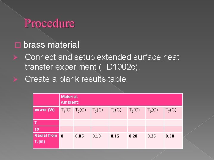EXTENDED SURFACE HEAT TRANSFER EXPERIMENT Objectives To show