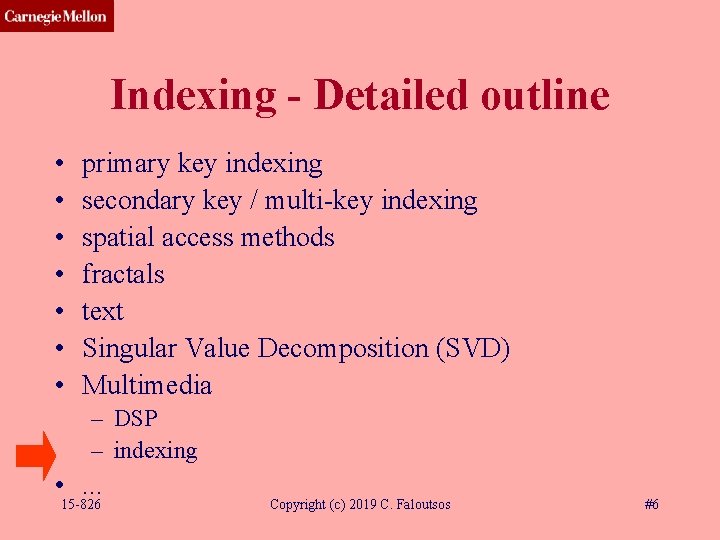 15 826 Multimedia Databases and Data Mining Lecture