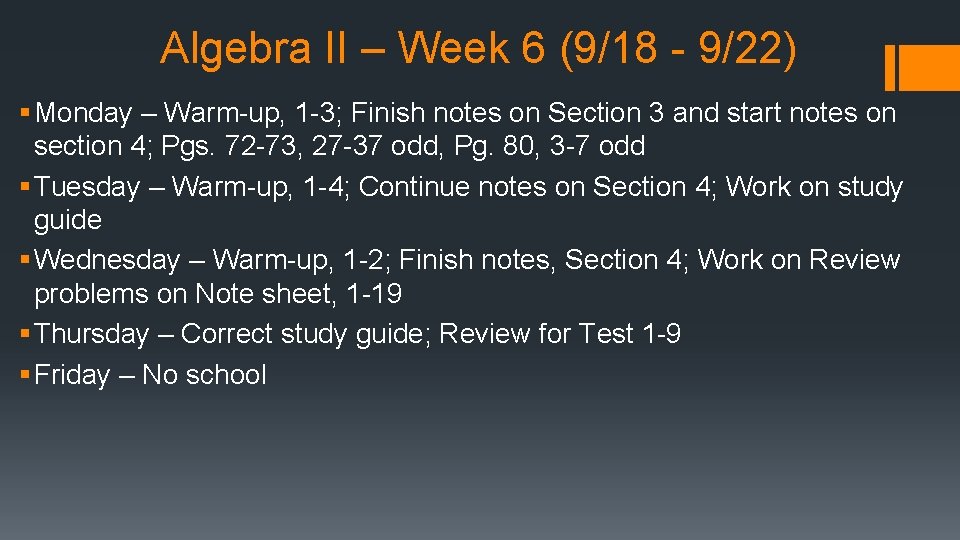 Algebra II Week 1 814 818 Monday Introduction