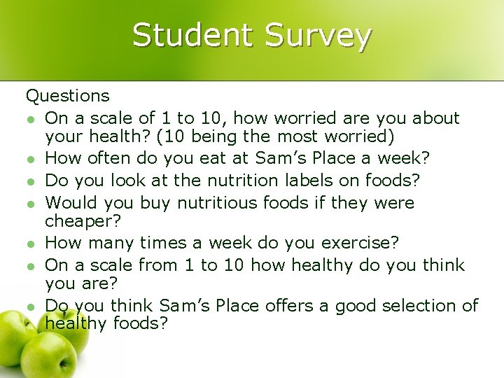 Making Healthy Foods Accessible for Students Brooke Balch
