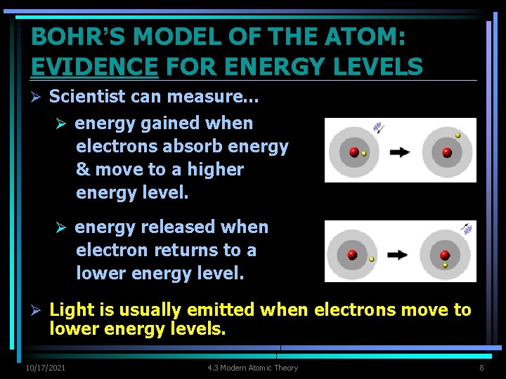 4 3 MODERN ATOMIC THEORY VOCABULARY energy levels