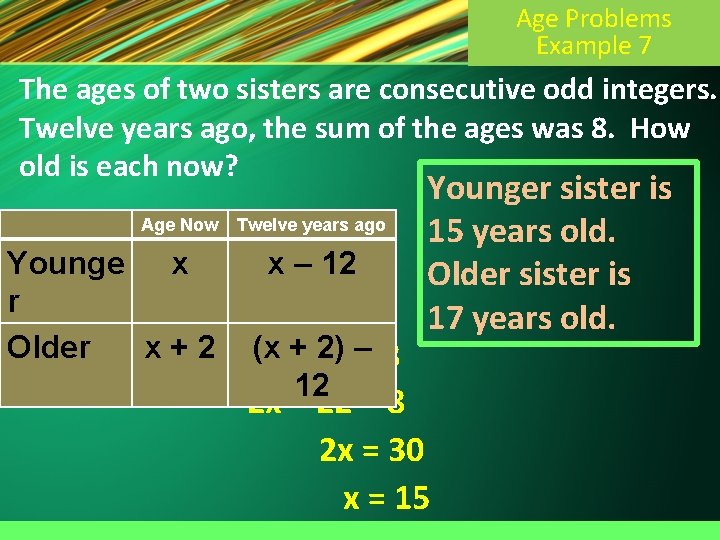 Polynomial Word Problems Age Algebra 1 Section 9